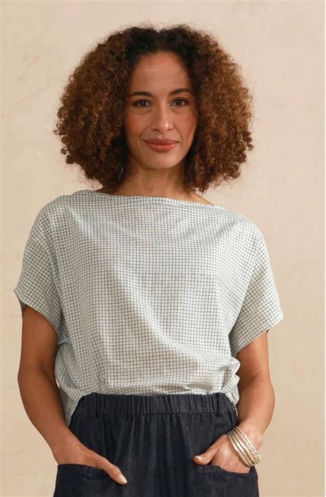 Boat Neck Top Shorter Length Cream And Grey Check The Fair Shop