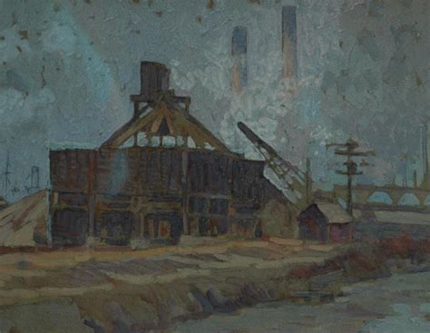 Beautiful Original Industrial Waterfront Watercolor By Arthur Franklin