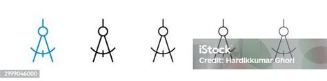 Drafting Compass Icons In Five Different Stroke Sizes Stock