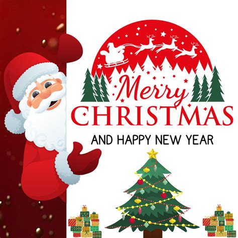 Merry Christmas And Happy New Year Card With Santa Claus
