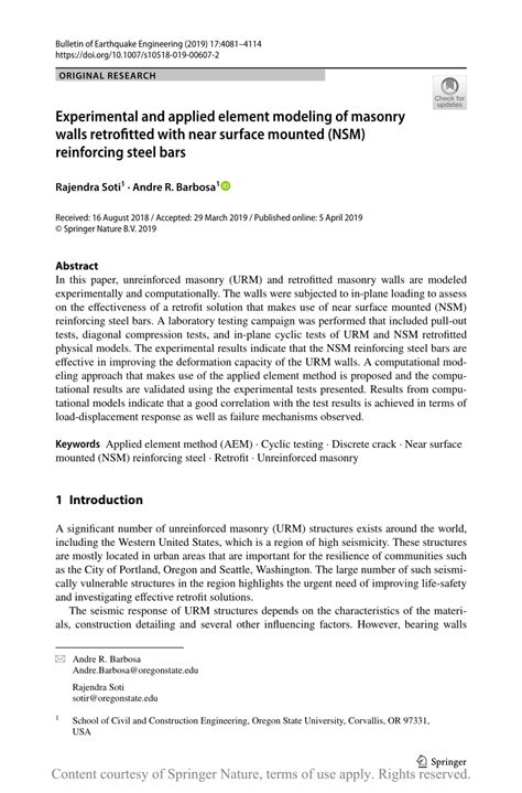 Experimental And Applied Element Modeling Of Masonry Walls Retrofitted