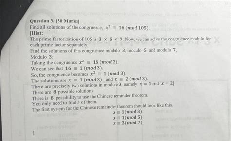 Solved Question 3 30 Marks Find All Solutions Of The