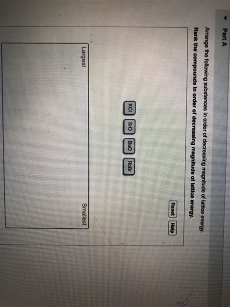 Solved Part A Arrange The Following Substances In Order Of Chegg