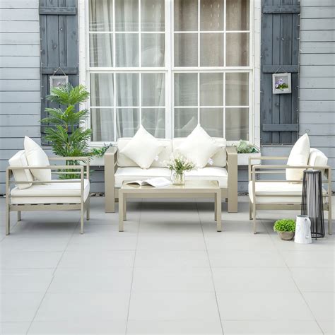 Outsunny 4 Seater Champagne Gold Outdoor Garden Furniture Set Wilko
