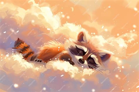 A Wallpaper Of A Cute Racooon Sleeping In A Chou Premium Ai Generated Image