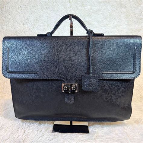 Authentic Loewe Anagram Business Bag Handbag In Black Leather W