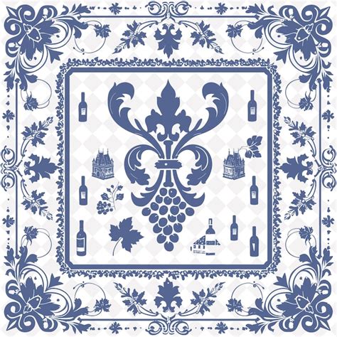 Premium Psd A Blue And White Tile With A Bottle Of Wine And A Bottle Of Wine