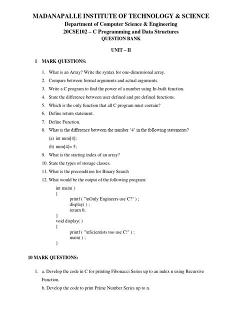 Cpds Unit 2 Questionbank Pdf