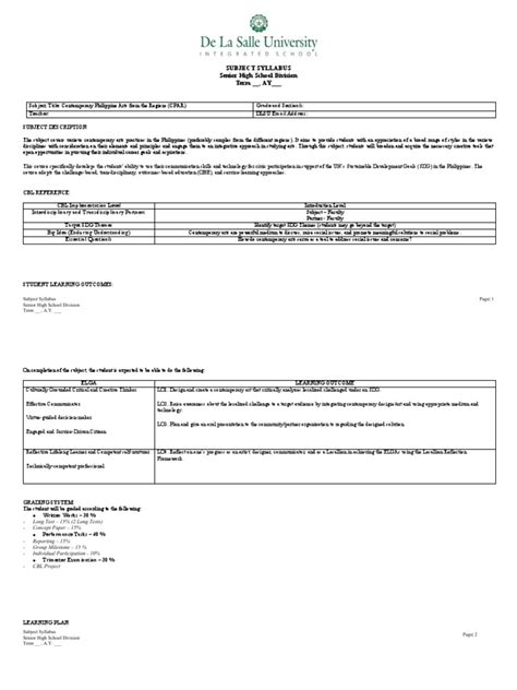 Dlsu Is Shs Cbl Template Pdf Educational Technology Idea