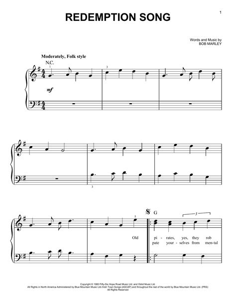 Redemption Song Bob Marley Sheet Music Very Easy Piano Pdf Download
