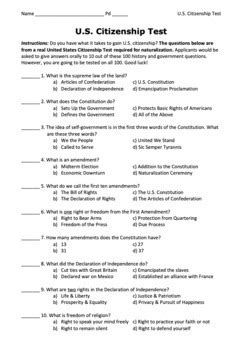 Citizenship Test Questions 2025 With Answers