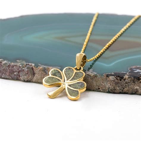 Gold Shamrock Connemara Marble Necklace From My Irish Jeweler