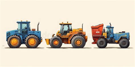 Three Different Types Of Tractors Side By Side Stock Illustration