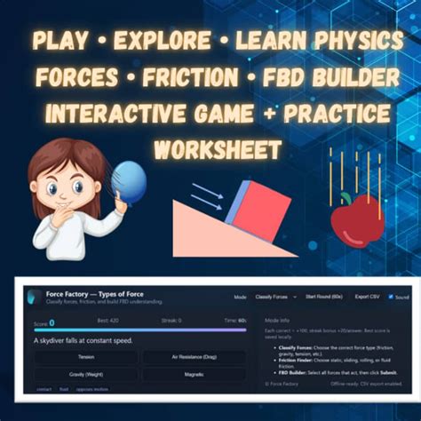 Forces In Action Interactive Game Worksheet Friction And Fbd Challenge