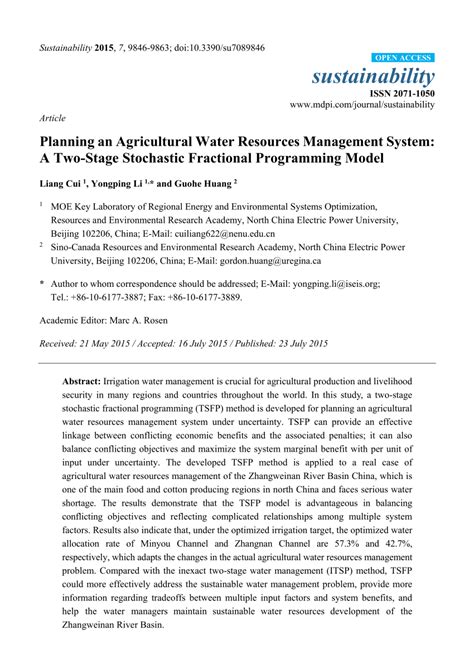 Pdf Planning An Agricultural Water Resources Management System A Two Stage Stochastic