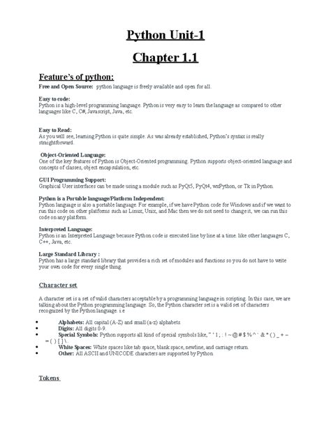 Python Unit Notes Python Unit Chapter 1 Features Of Python Free And Open Source Python