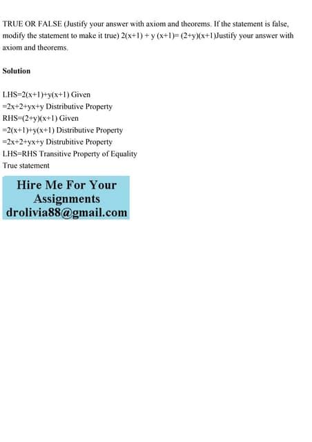 True Or False Justify Your Answer With Axiom And Theorems If The Spdf