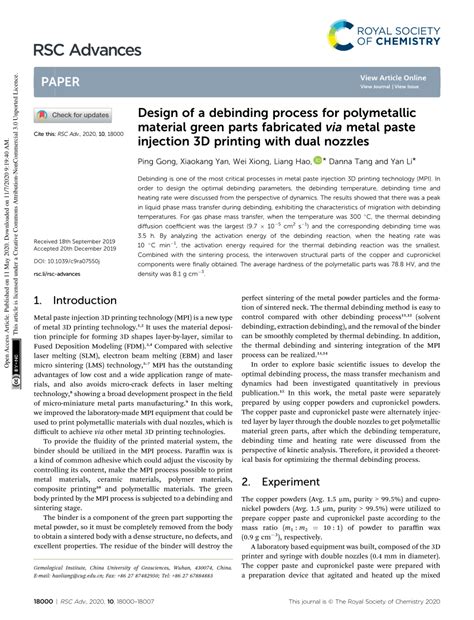 Pdf Design Of A Debinding Process For Polymetallic Material Green