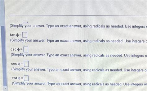 Solved Find The Six Trigonometric Function Values For The