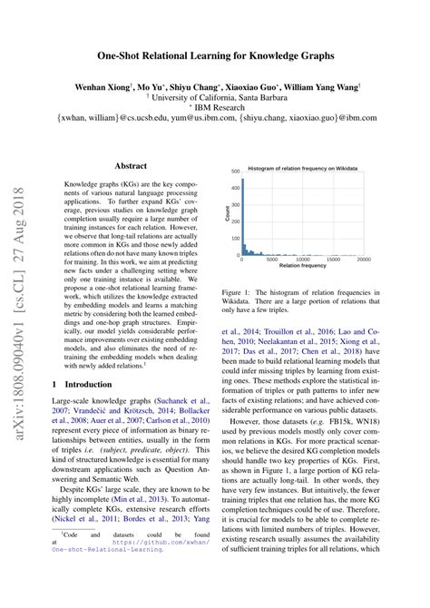 Pdf One Shot Relational Learning For Knowledge Graphs