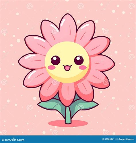 Cute Pink Flower Cartoon Illustration With Smiling Face Stock Illustration Illustration Of