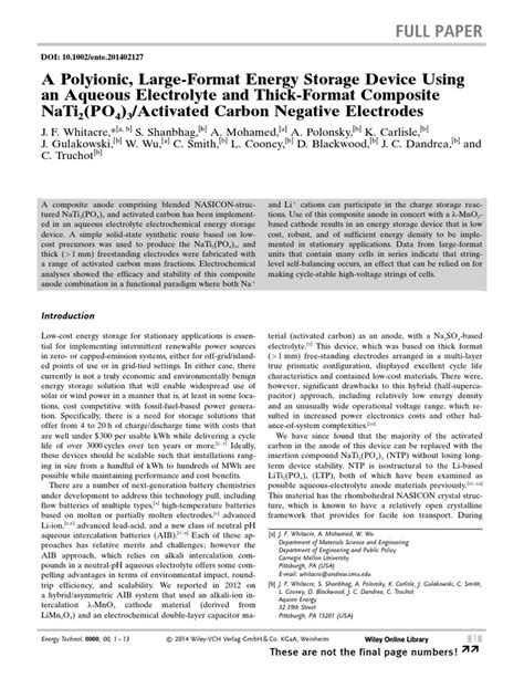 Pdf A Polyionic Large Format Energy Storage Device Using An Aqueous