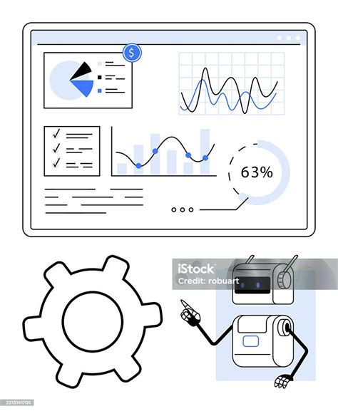 Dashboard With Analytics Pie Charts Robot And Gear Symbol Representing