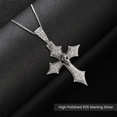 Iced Out Skull Cross Pendant Necklace With Chain Sterling Silver Aaa Cz