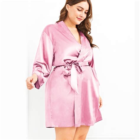 Plus Size Silk Women Sleep Wear Bathrobe Nightgown Grandado