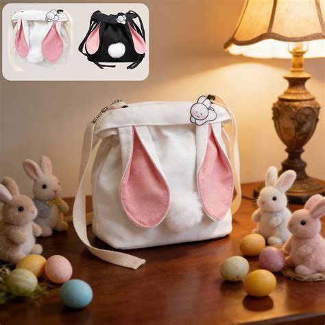 Easter Bunny Backpack Cute Bunny Ear Crossbody Bag Plush Bunny Tail