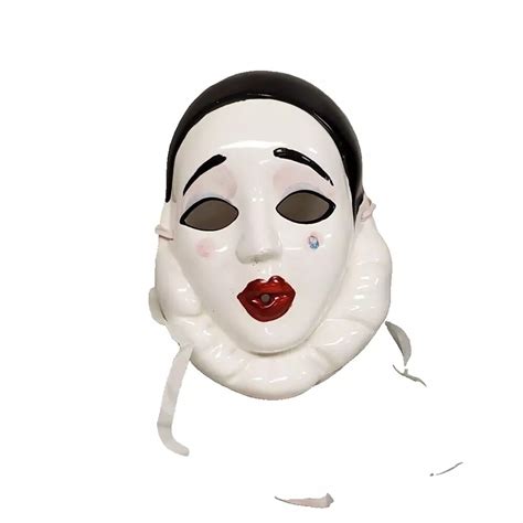 Vintage Ceramic Pierrot Clown Mask With Ribbons 7 5 Handmade