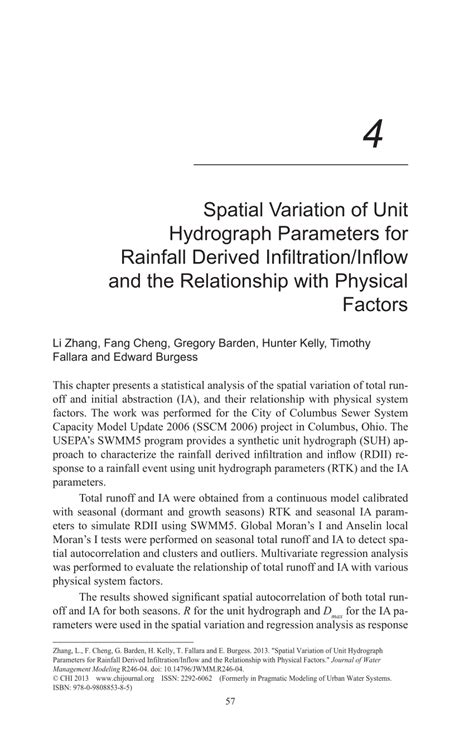 Pdf Spatial Variation Of Unit Hydrograph Parameters For Rainfall Derived Infiltrationinflow