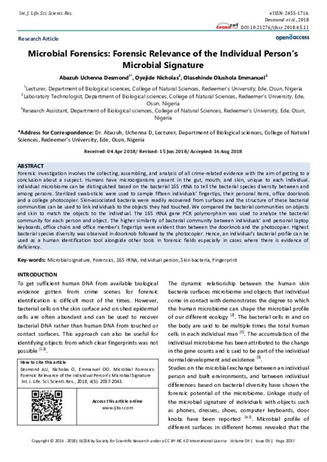 Pdf Microbial Forensics Forensic Relevance Of The Individual Persons Microbial Signature