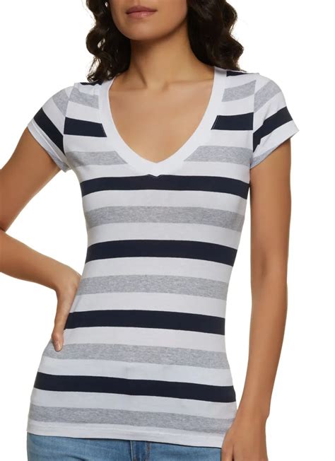 Basic Striped V Neck T Shirt Parallel