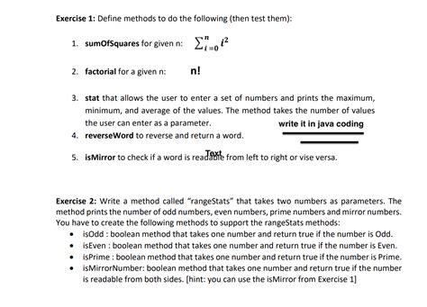 Solved Exercise Define Methods To Do The Following Then Chegg