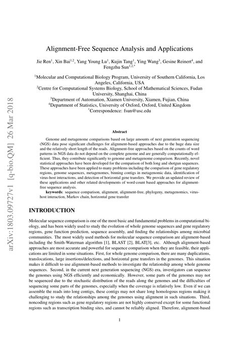 PDF Alignment Free Sequence Analysis And Applications