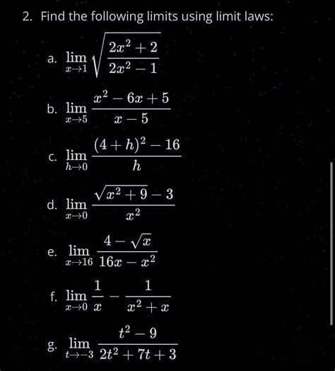 solved find the following limits using limit