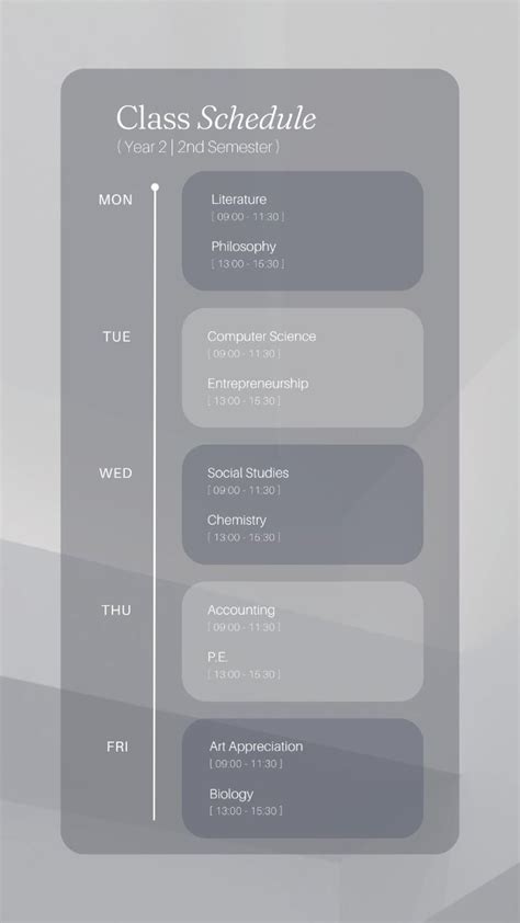 Grey And White Simple Class Schedule Phone Wallpaper Canva Template