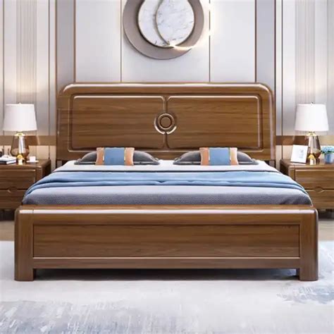 Walnut Chinese Style Solid Wood King Bed Modern Minimalist Double Bed