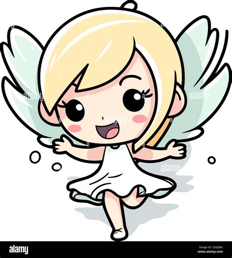 Cute Little Angel With Wings Vector Illustration Cartoon Style Stock