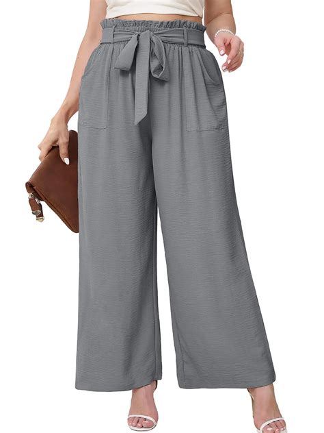 Showmall Womens Plus Size Pants High Waisted Palazzo Pants Dark Gray 1x