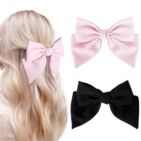 Bmobuo Satin Double Layer Big Hair Bows Clips For Women