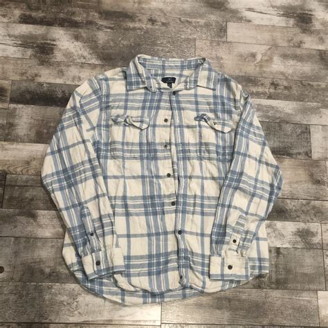Light Blue White Flannel Button Up Size Depop