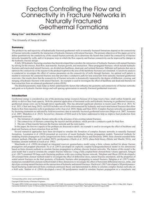Pdf Factors Controlling The Flow And Connectivity In Fracture Networks In Naturally Fractured