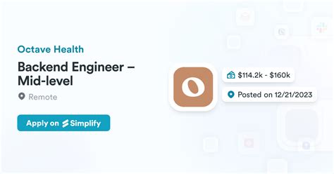 Backend Engineer Mid Level Octave Health Simplify Jobs