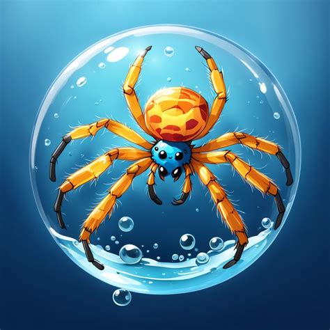 Spider In A Clear Water Bubble A Delicate Blue Spider In A