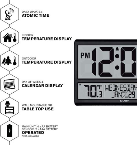 Sharp Atomic Clock Never Needs Setting Easy To Read Numbers Indoor Outdoor Temperature
