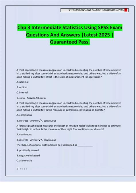 Chp 3 Intermediate Statistics Using Spss Exam Questions And Answers