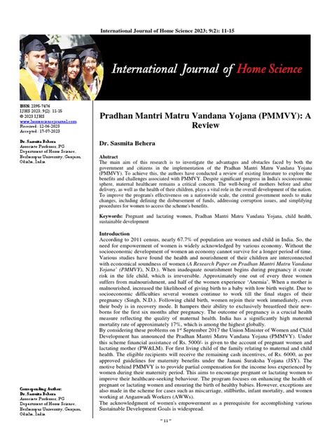 Pradhan Mantri Yojna Review Dr Sasmita Behera Pdf Maternal Health Pregnancy