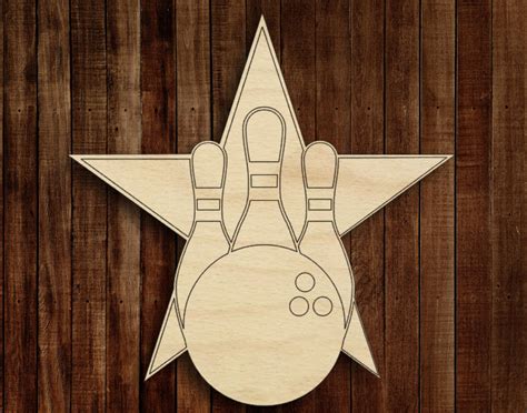 Bowling Pins With Ball And Star Unfinished Wood Shape For Door Hanger